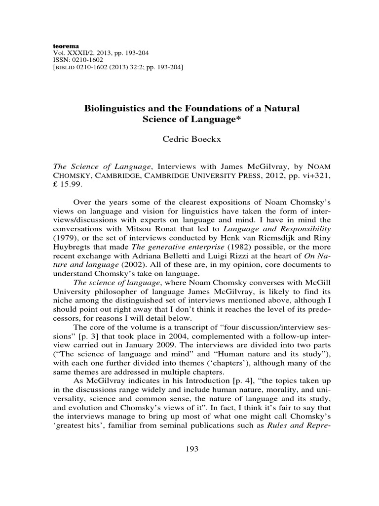 Biolinguistics and The Foundations of A Natural Science of Language | PDF | Noam Chomsky | Reason