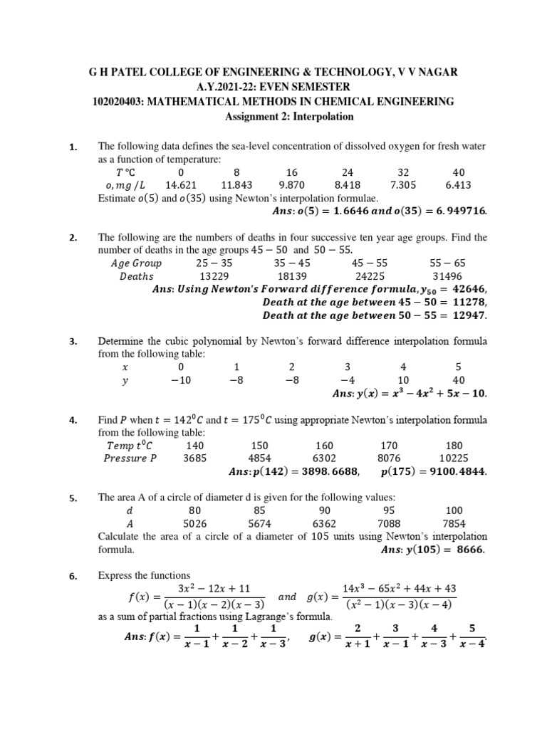 Assignment 2 Interpolation Pdf Interpolation Function Mathematics