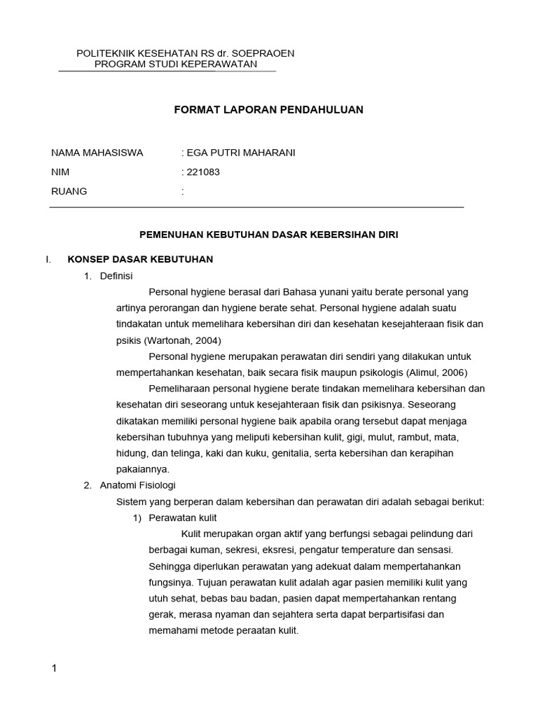 LP Dan Askep Kebersihan Diri | PDF | Kesehatan Holistik