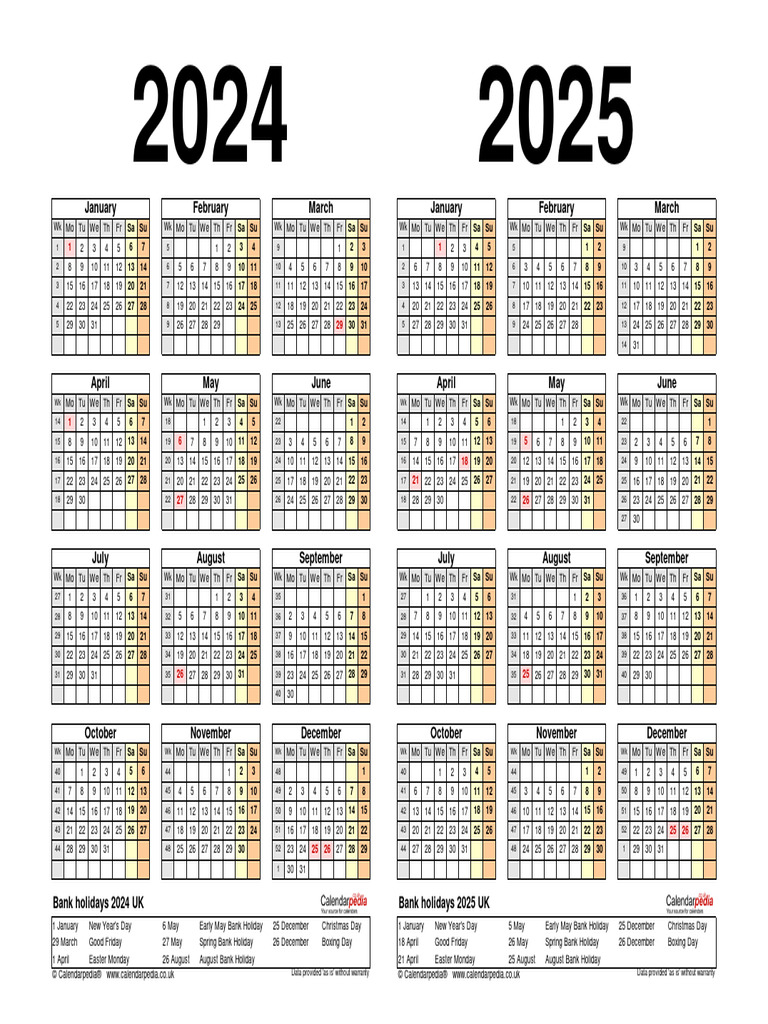 Two Year Calendar 2024 2025 Landscape | Download Free PDF | Holidays ...
