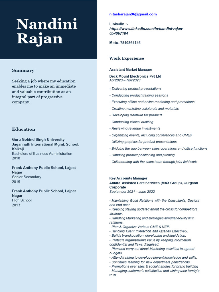 Nandini M Rajan CV-11 | PDF | Brand | Consultant