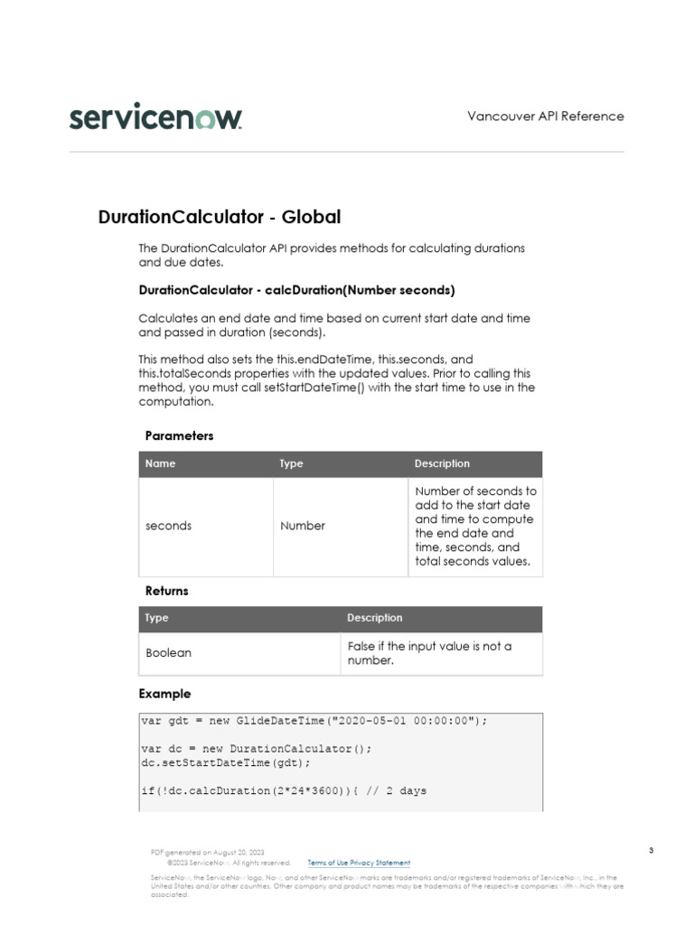 DurationCalculator API | PDF | Parameter (Computer Programming) | Boolean Data Type