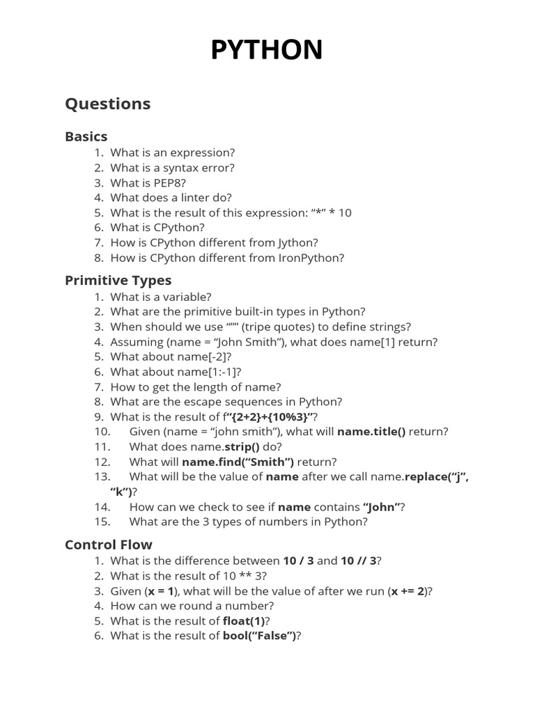 Questions | Download Free PDF | Python (Programming Language) | Boolean Data Type