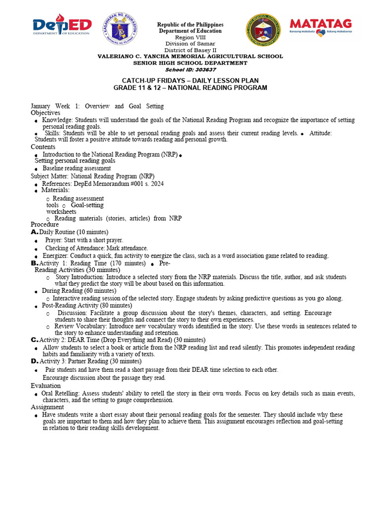 DLP Grade 11 12 NRP | PDF | Reading Comprehension | Lesson Plan