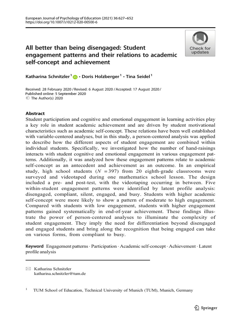 Schnitzler 2020 All Better Than Being Disengaged Student Engagement ... Schnitzler 2020 All Better Than Being Disengaged Student Engagement ...