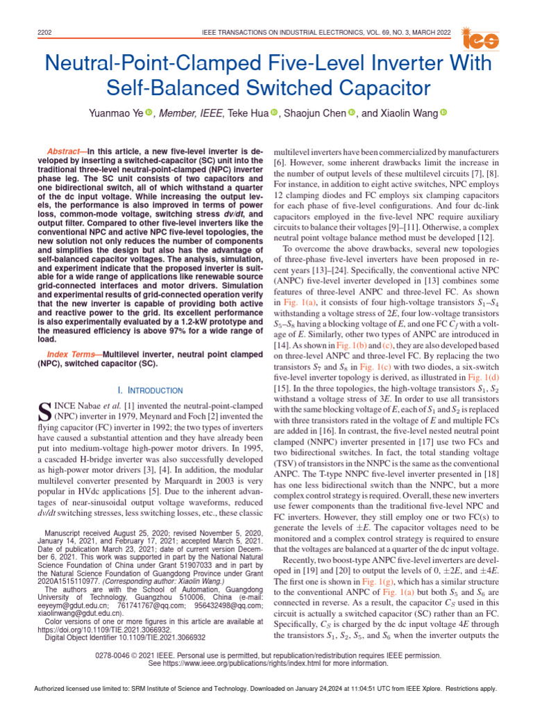 Neutral-Point-Clamped Five-Level Inverter With Self-Balanced Switched ...