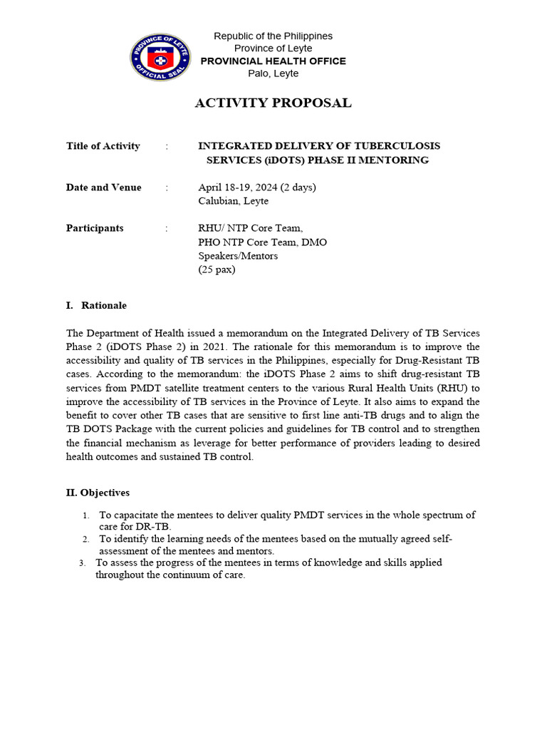 Activity Proposal Sample for Idots (1) | PDF | Tuberculosis | Health Care