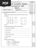 English Grade 6 Test Paper | PDF | Sharks