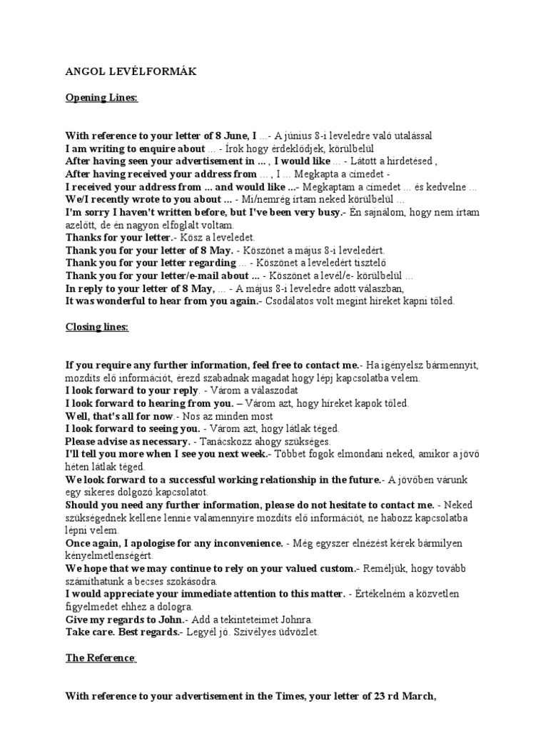 ANGOL LEVÉLFORMÁK | Paragraph
