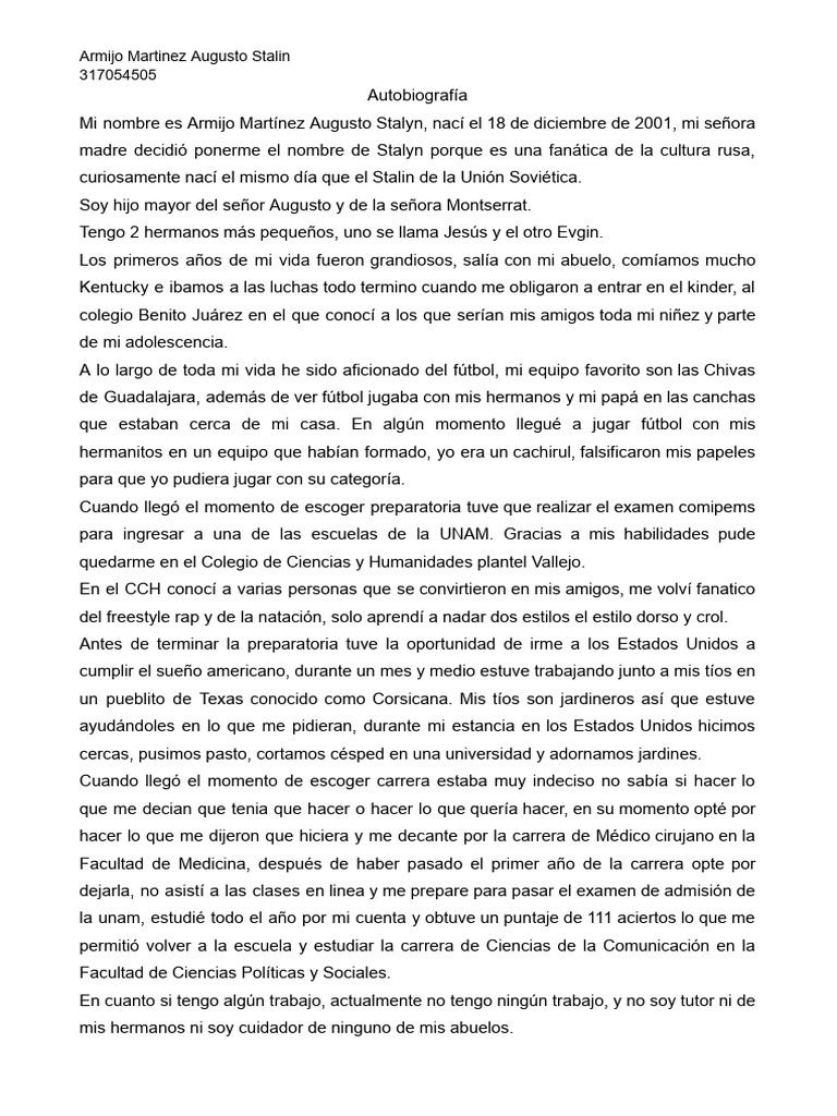 Autobiografia | PDF | Deportes y actividades al aire libre | Ciencias ...