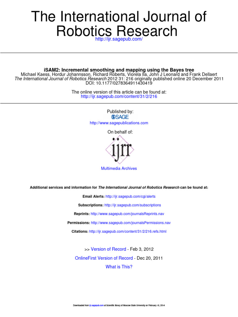 Isam2 Incremental Smoothing And Mapping Using The Bayes Tree Kaess2011 Pdf Bayesian Network