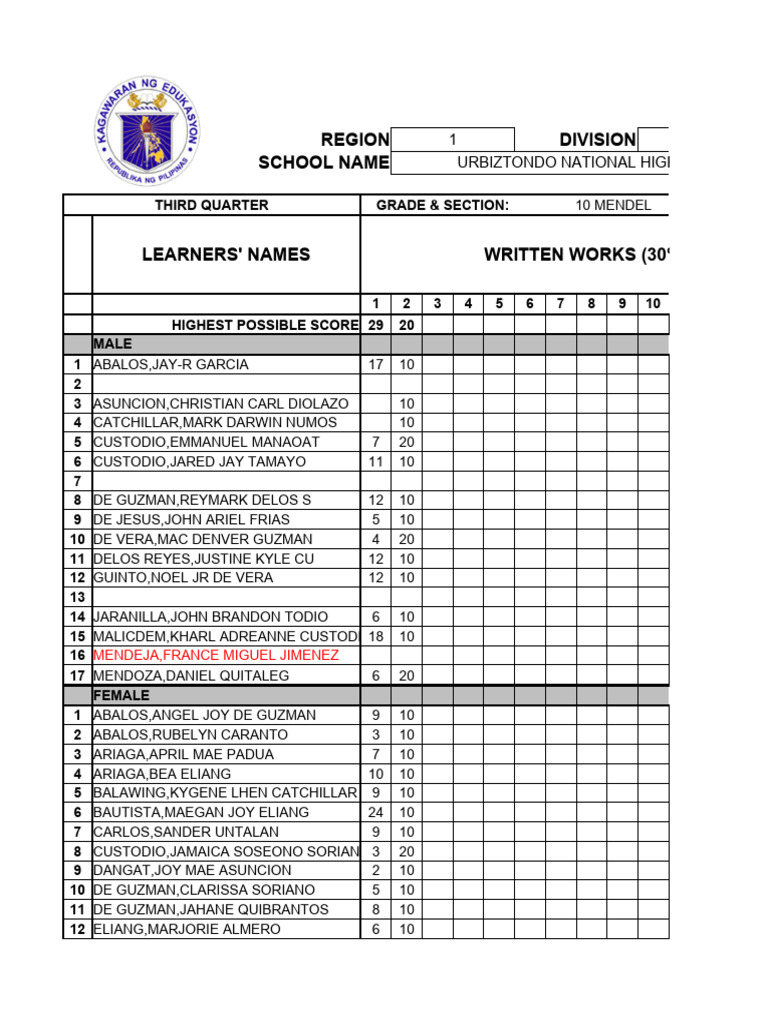 3rd. Grading A.Pan Grade 10 | PDF
