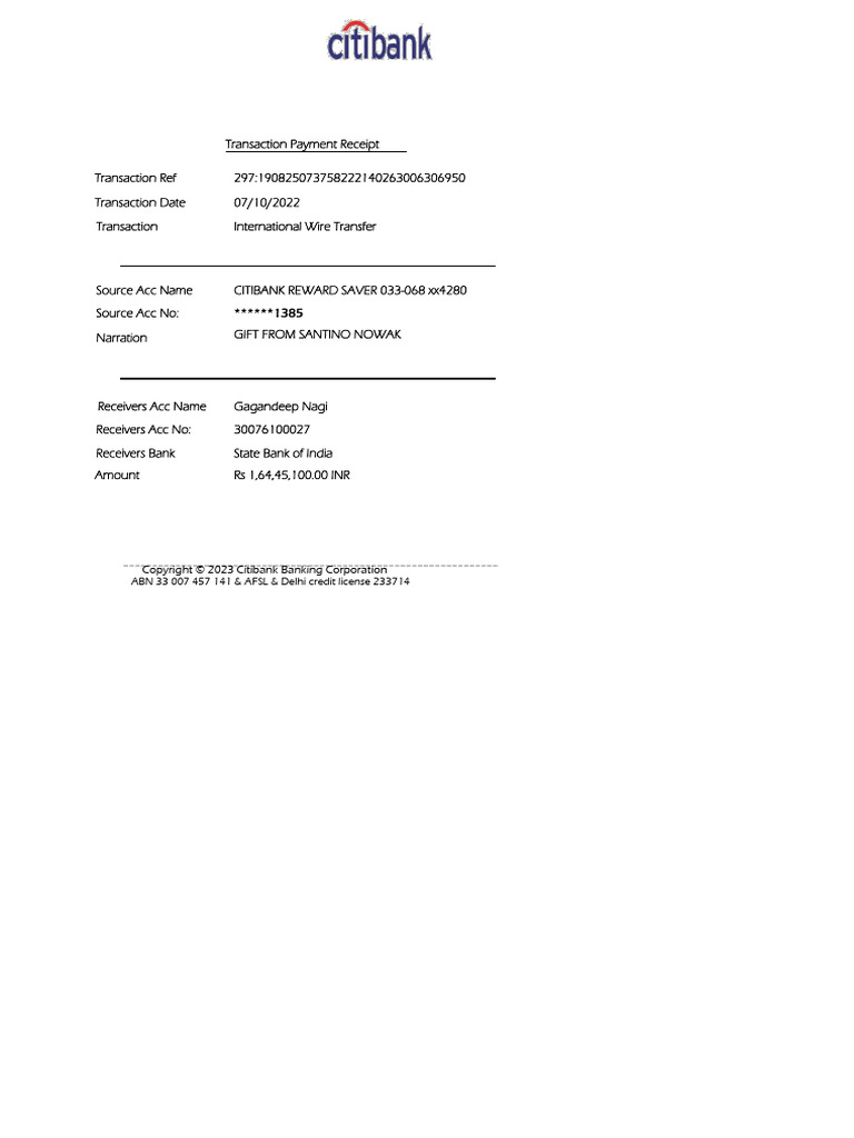 Citibank Transfer | PDF | Law