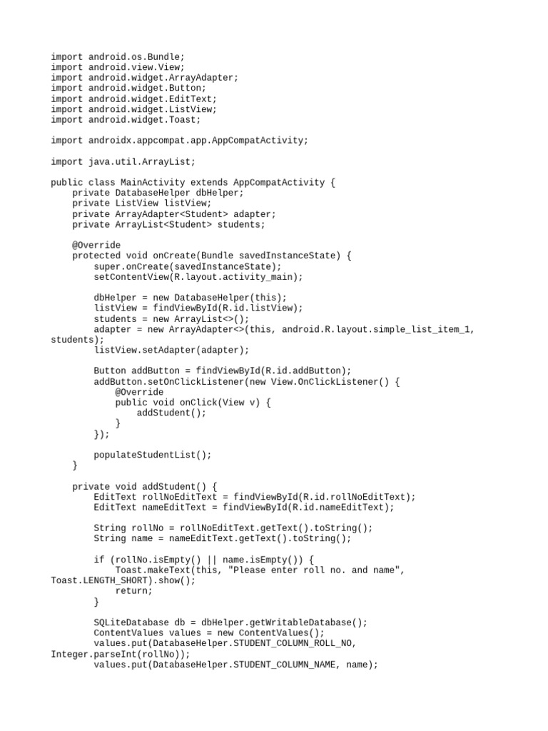 MainActivity - Java, Students Info | PDF | Android (Operating System) | Information Appliances