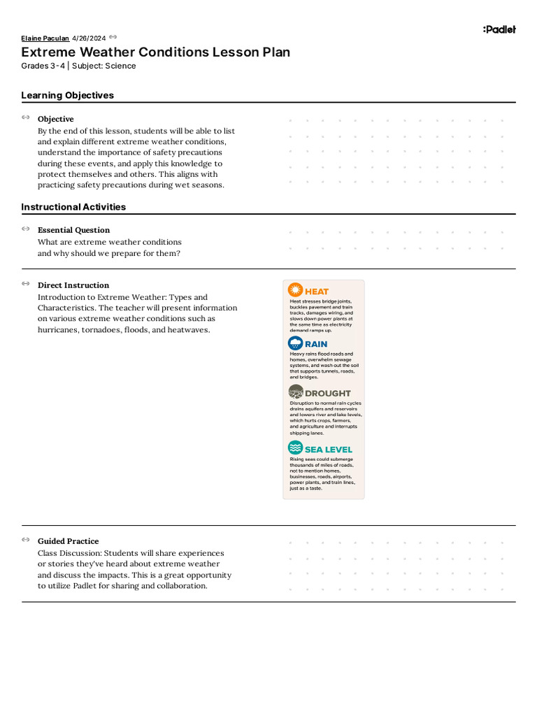 Extreme Weather Lesson Plan for Grades 3-4 | PDF | Lesson Plan | Teaching