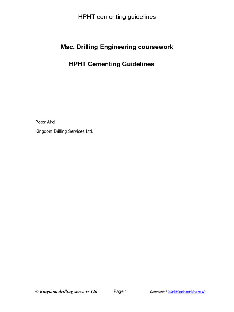 HPHT cementing guidlines | PDF | Casing (Borehole) | Cement HPHT cementing guidlines | PDF | Casing (Borehole) | Cement