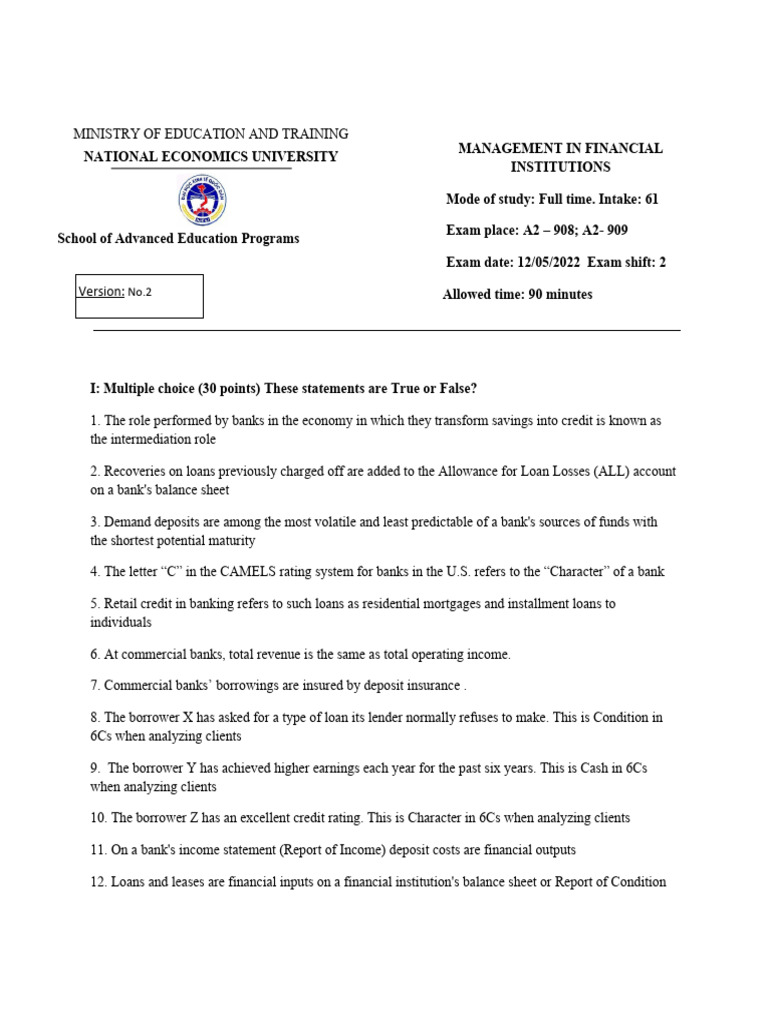 Exam Samples | Download Free PDF | Loans | Banks