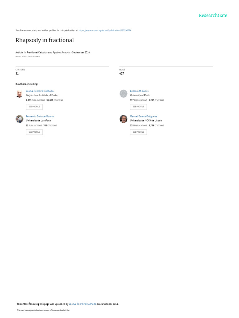 Rhapsody in Fractional: Fractional Calculus and Applied Analysis ...