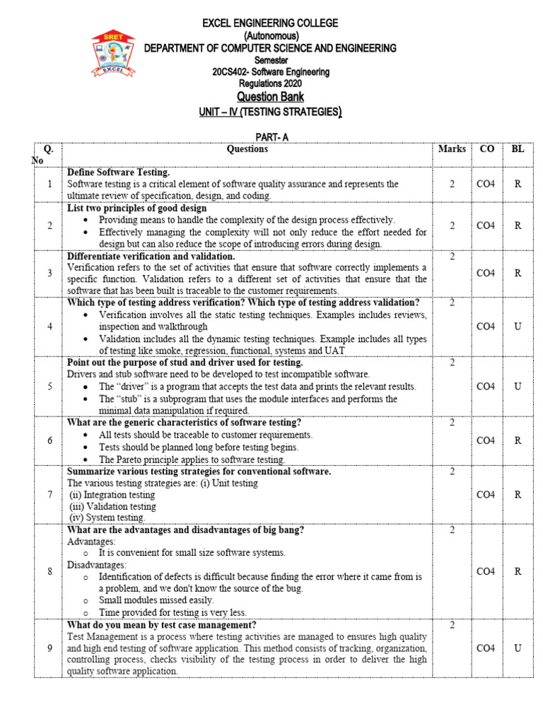 Question Bank QB Unit 4 - Key | PDF | Software Testing | Unit Testing
