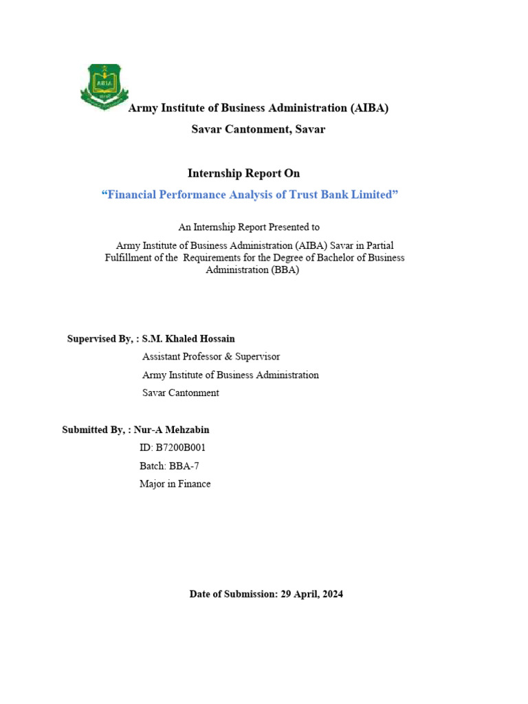 BBA Internship: Trust Bank Analysis | PDF | Banks | Human Resource ...