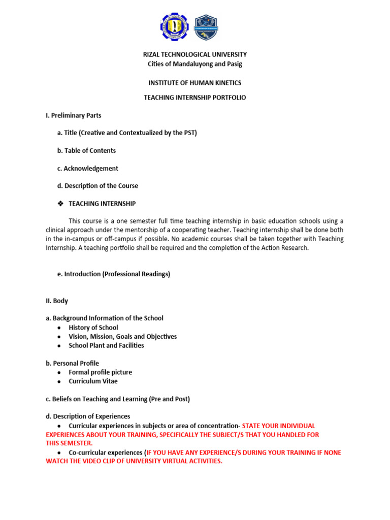 Teaching Internship Portfolio Guide | PDF | Mentorship | Teachers