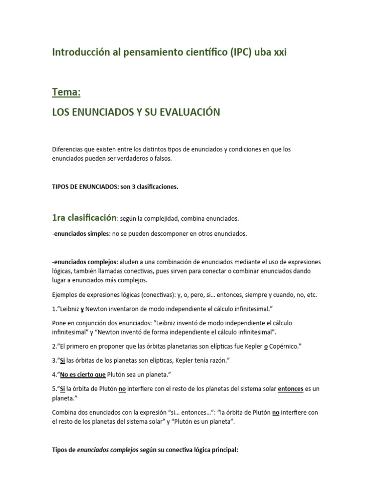 Tipos de Enunciados IPC | PDF | Verdad | Orbita