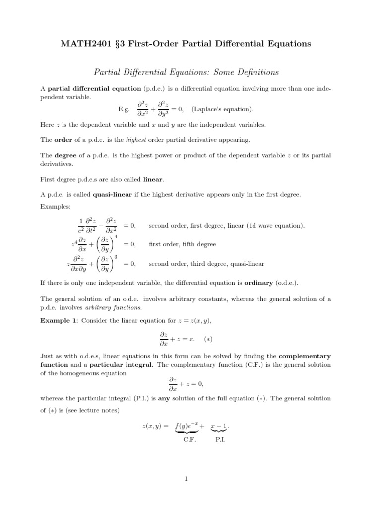 Linear First-Order PDEs Guide | PDF | Partial Differential Equation ...