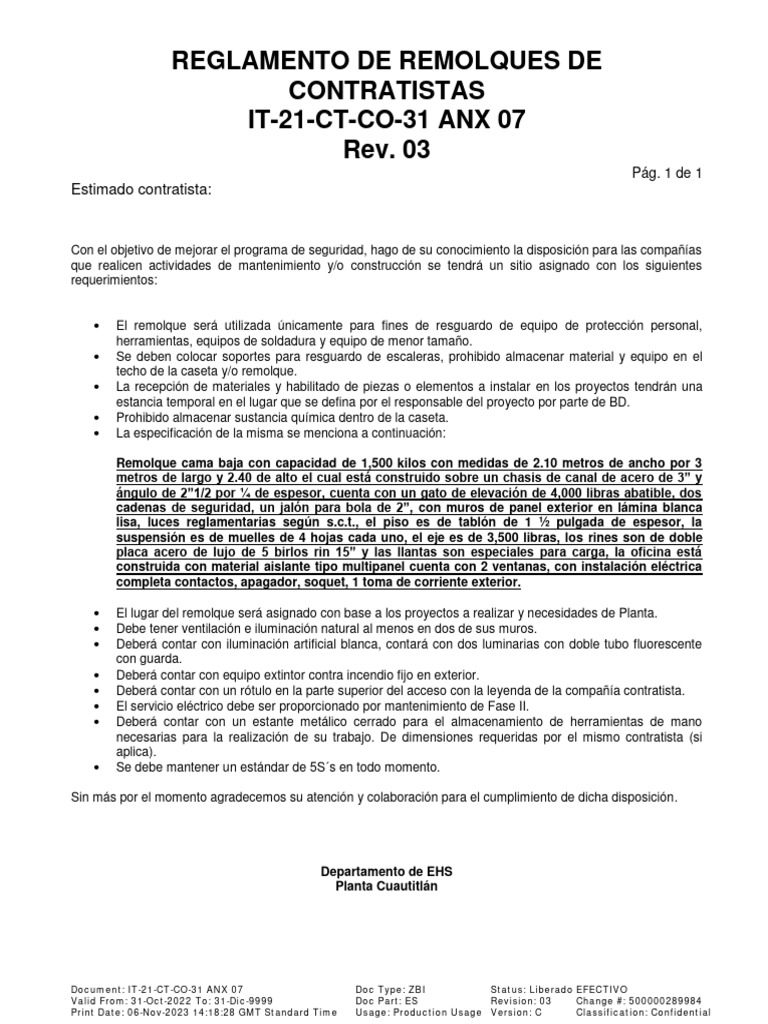 Reglamento de Uso de Remolques para Contratistas | PDF