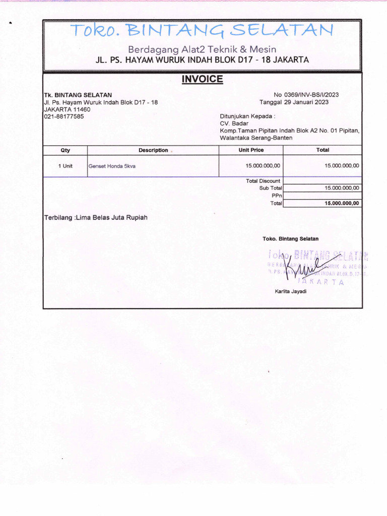 Invoice Peralatan Pdf