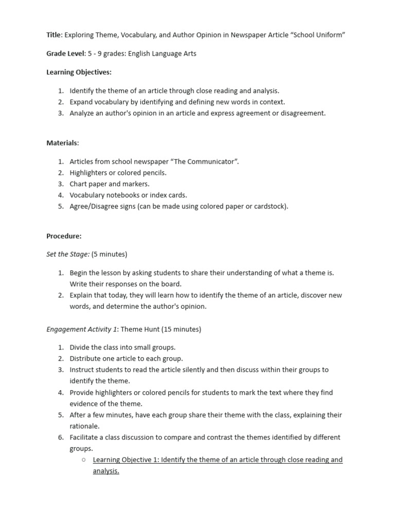 Newspaper Lesson Plan | PDF | Vocabulary | Word