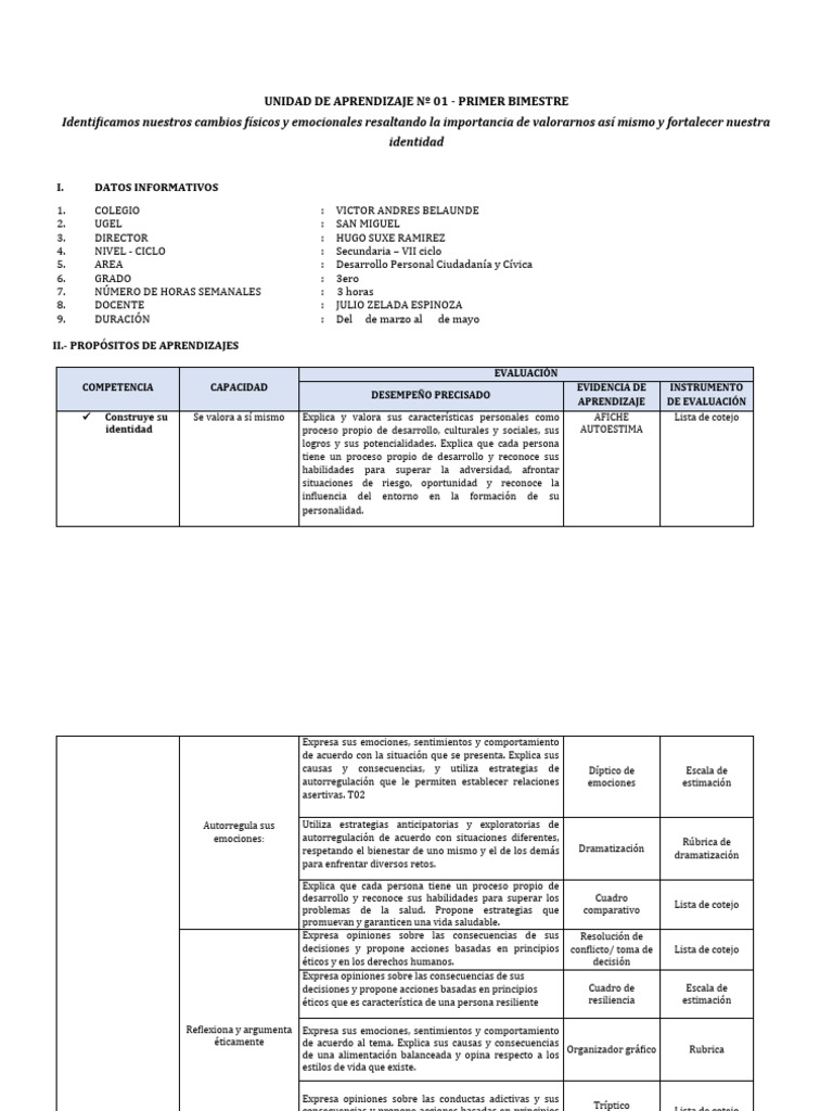 Unidad 01 Dpcc 3 Pdf Las Emociones Aprendizaje 6192