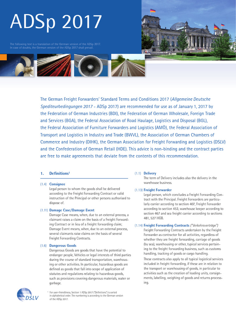ADSp German Freight Forwarders Standard Terms and Conditions | PDF | Bill Of Lading | Cargo