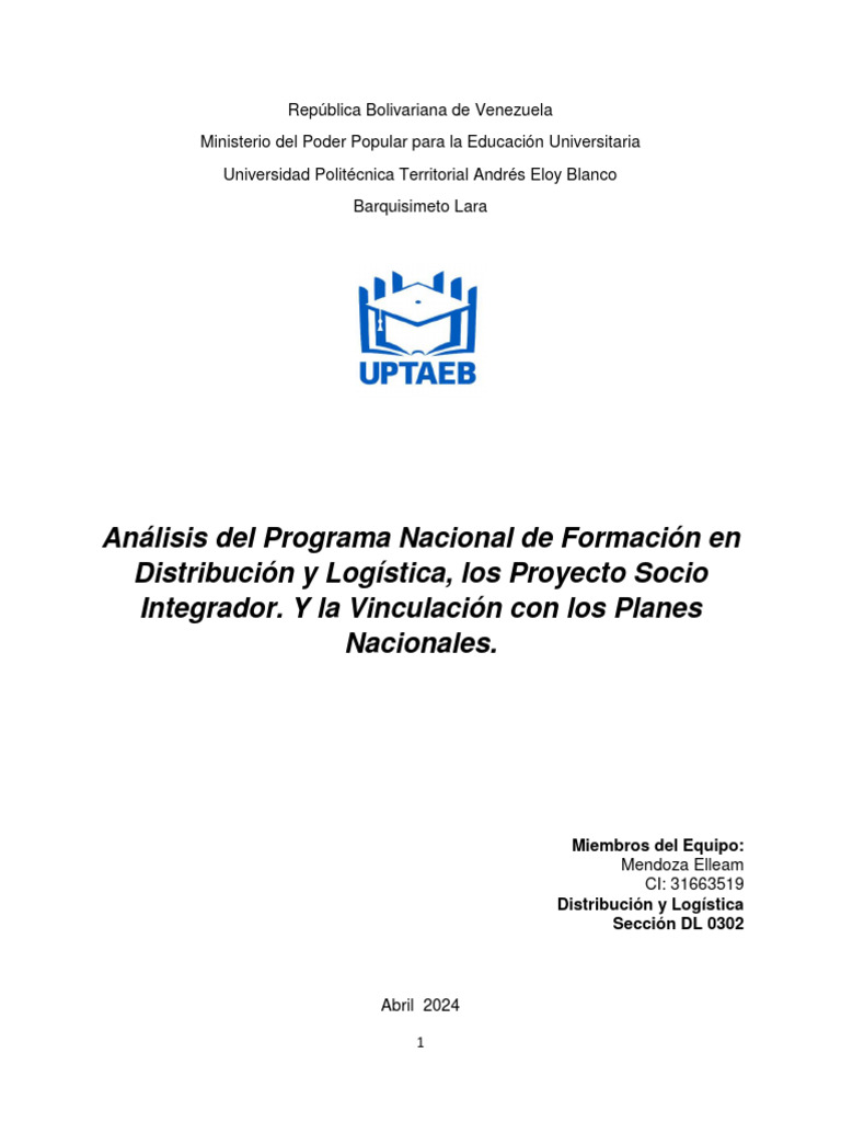 Análisis Del Programa Nacional de Formación en Distribucion y Logistica, Los Proyecto Socio ...