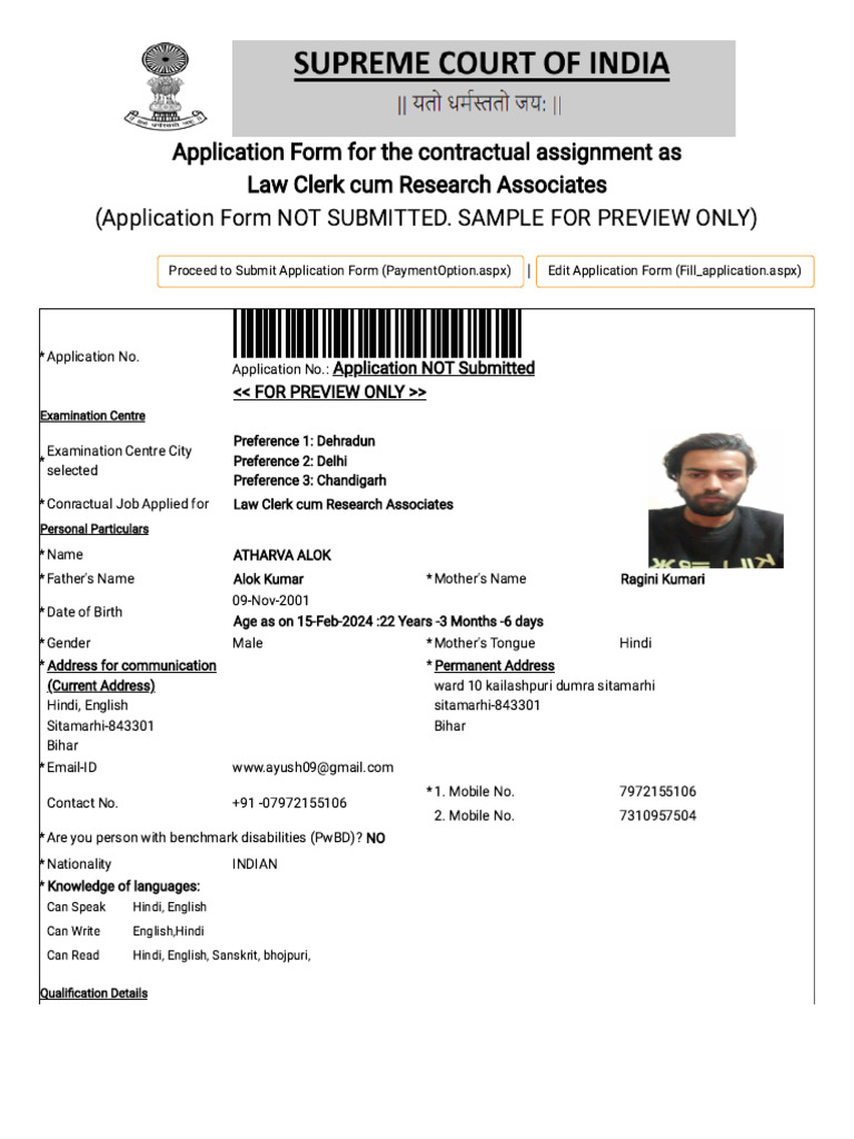 Supreme Court-SAMPLE-Application Form | PDF | Advocate | Justice