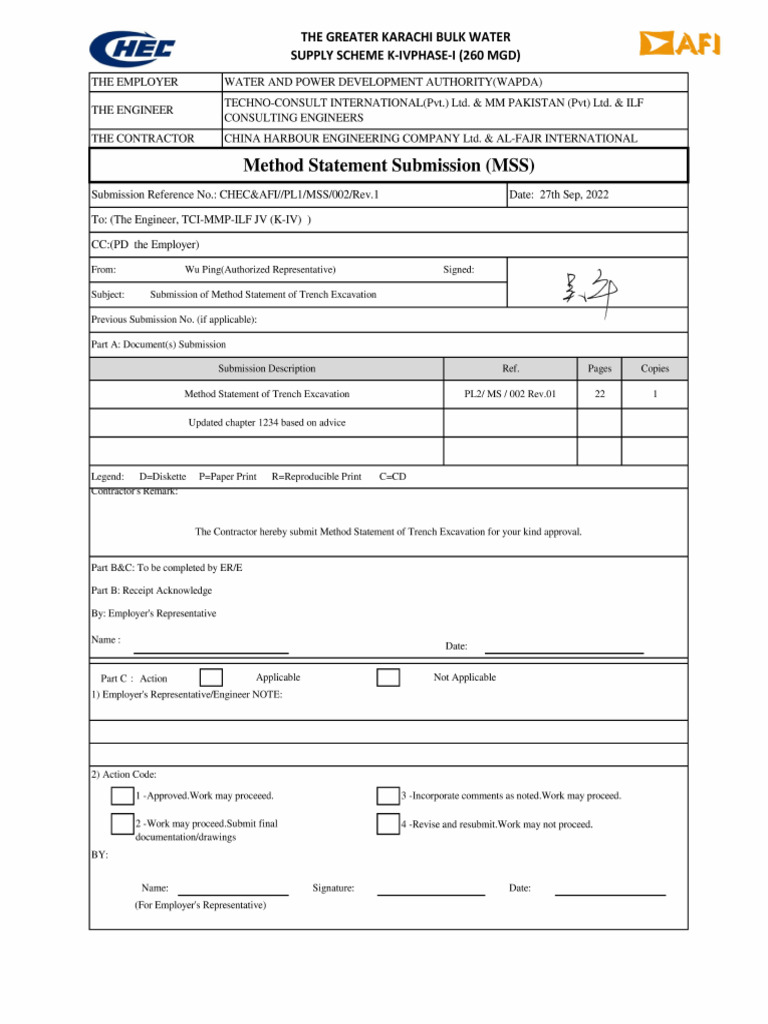 CHEC-AFI JV-PL1-MSS-002-Rev.1 2022.09.27 Submission of Method Statement of Trench Excavation ...