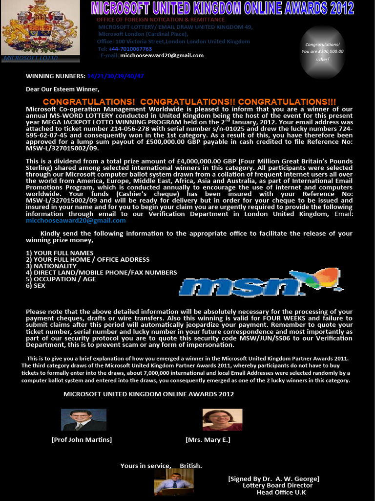 Microsoft+2012 AWARD | PDF | Lottery