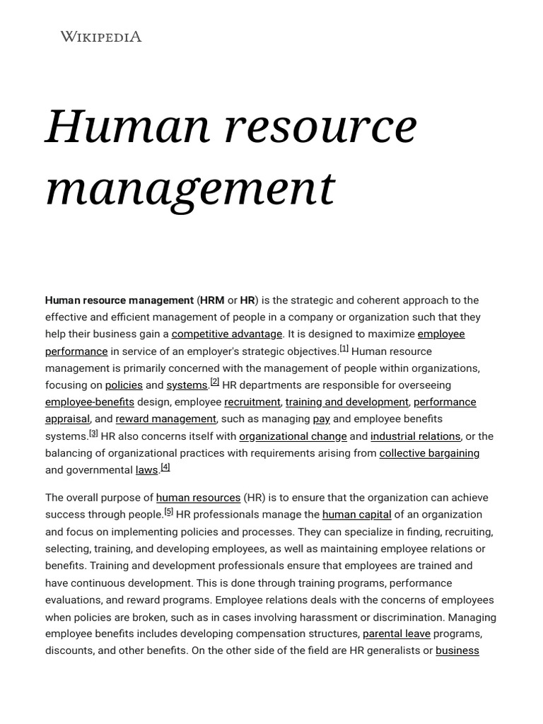 Human Resource Management - Wikipedia | PDF | Human Resource Management ...