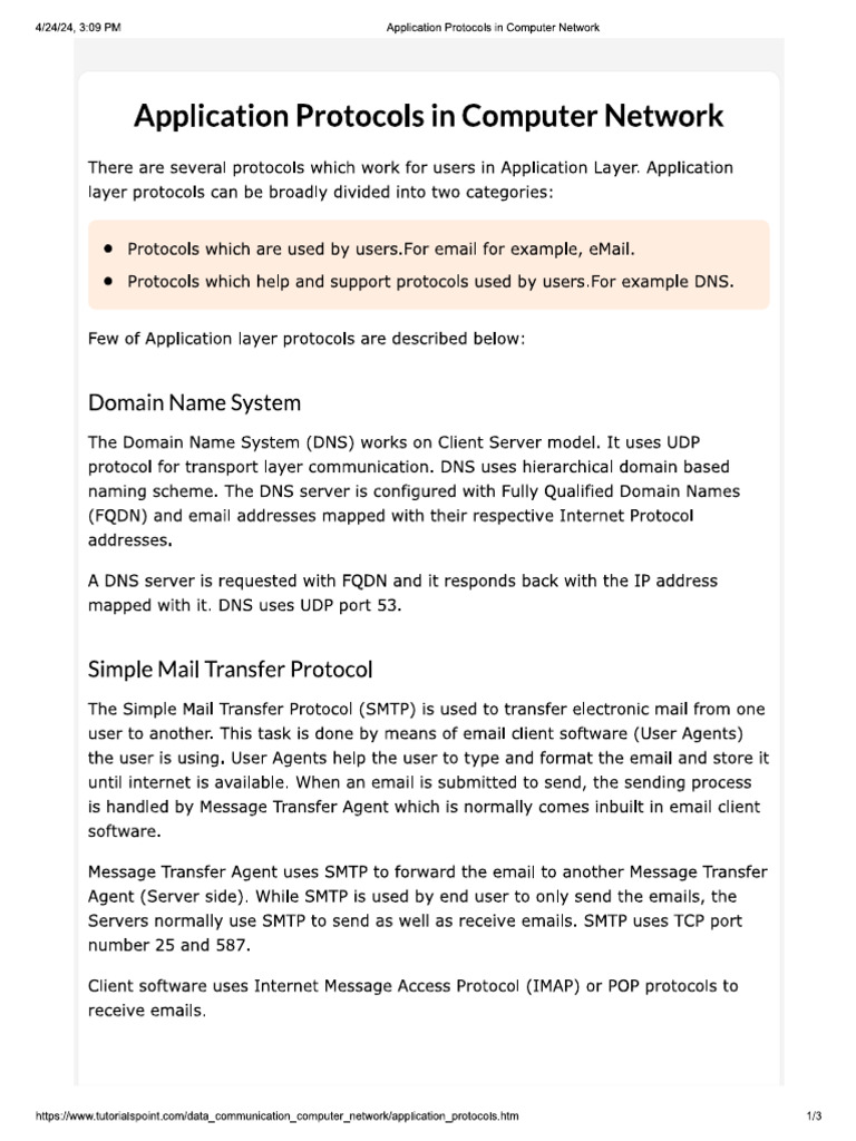 Application Protocols in Computer Network | PDF