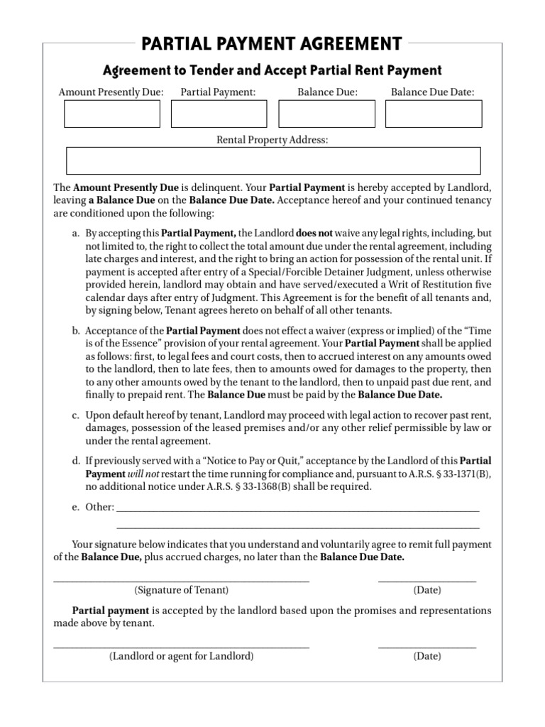 Partial Payment Agreement | PDF | Leasehold Estate | Landlord