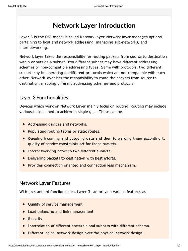 Network Layer Introduction | PDF