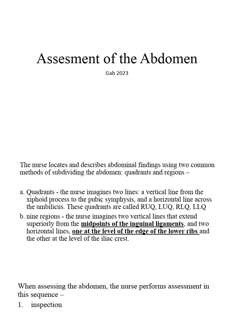 Assess The Abdomen | PDF | Abdomen | Clinical Medicine