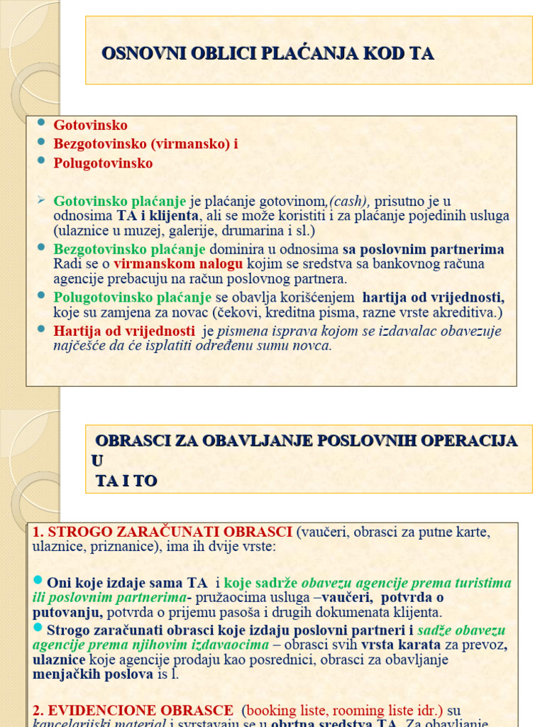 Osnovni Oblici Plaćanja U TA | PDF