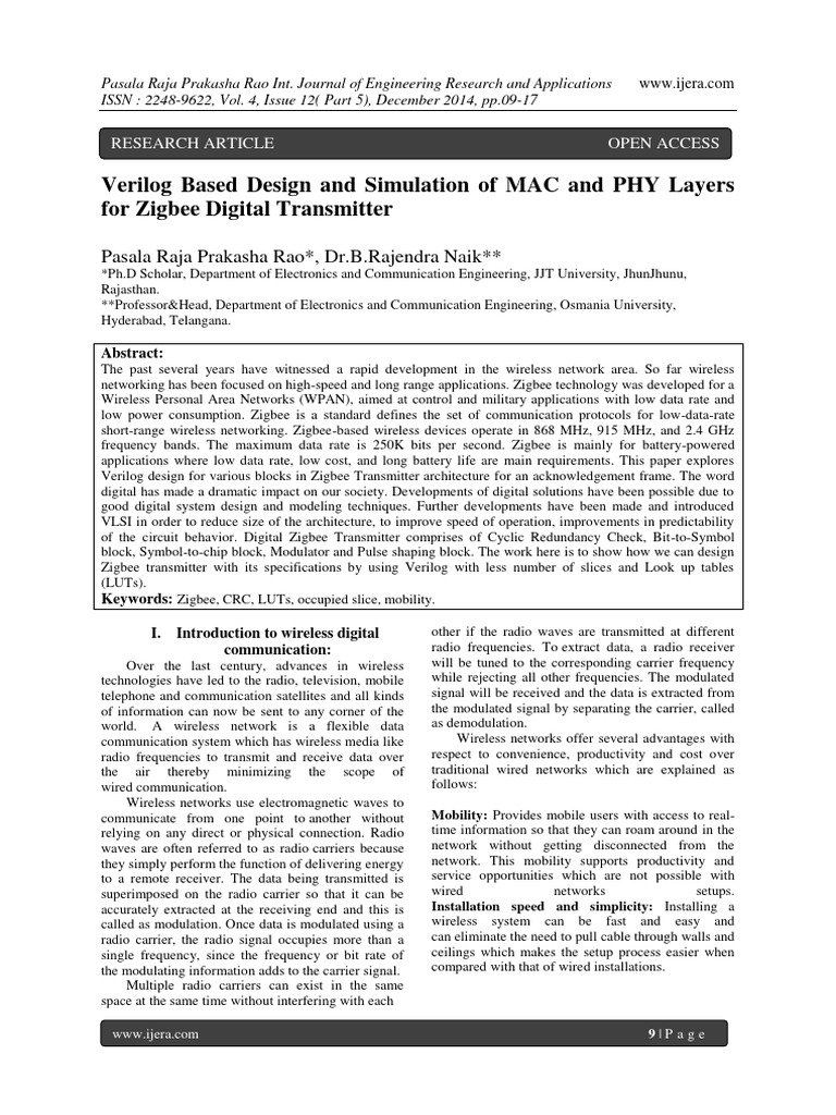 Verilog Based Design and Simulation of MAC and PHY Layers For Zigbee ...