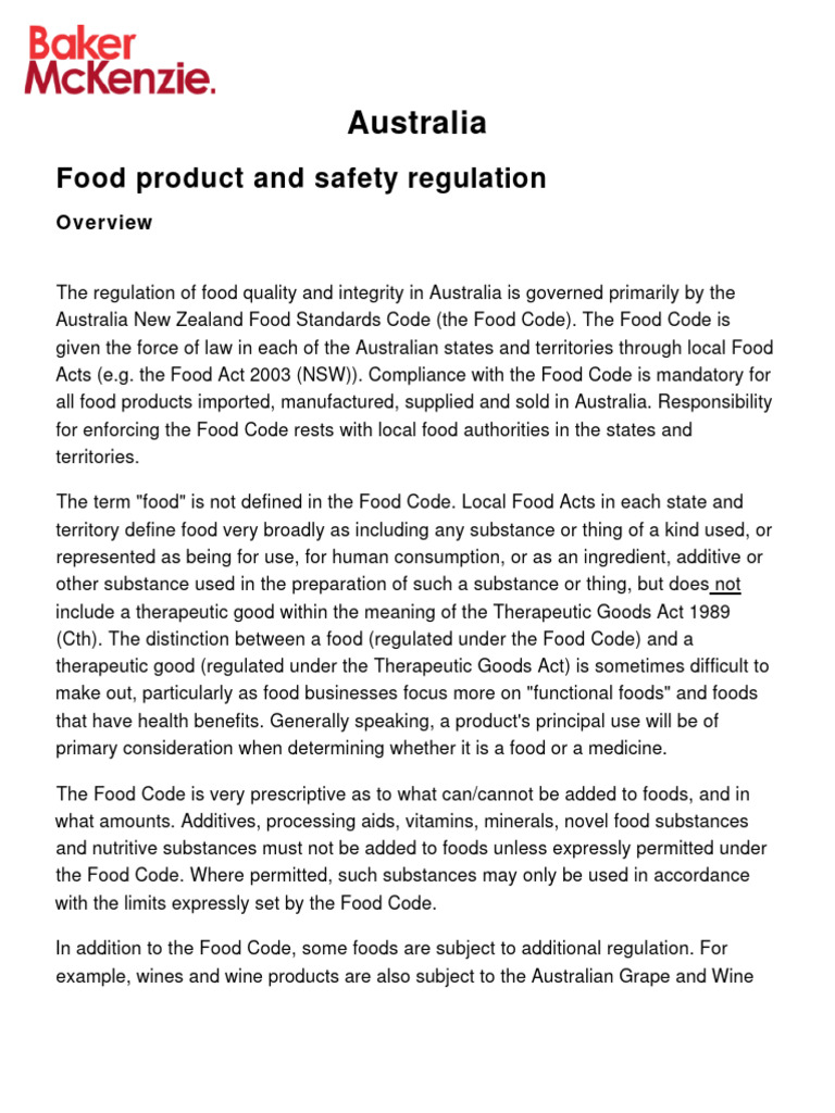Australia Food Safety Regulations Overview | PDF | Wellness