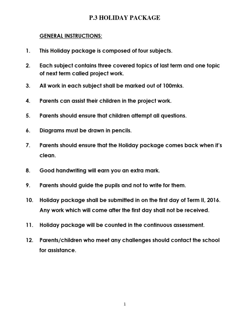 Holiday Homework Guide for Parents | PDF | Seed | Rain