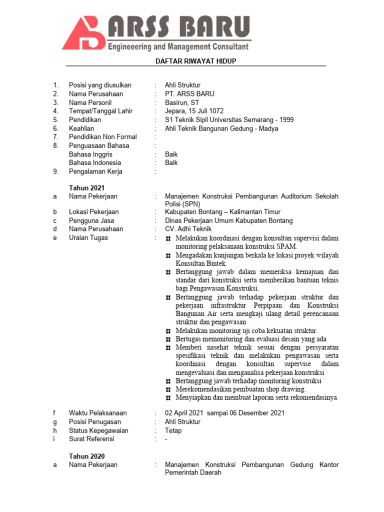 Profil Ahli Struktur PT. ARSS BARU | PDF