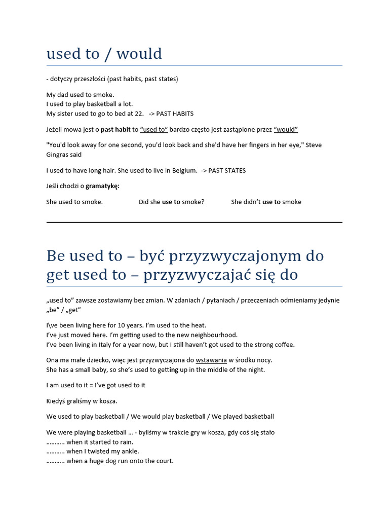 Used To Would Be Get Used To - Notatka | PDF
