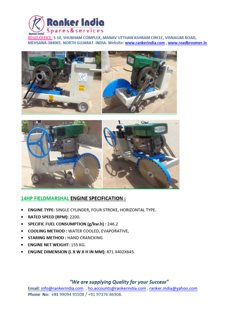 14HP Fieldmarshal Engine & Cutter Specs | PDF | Engines