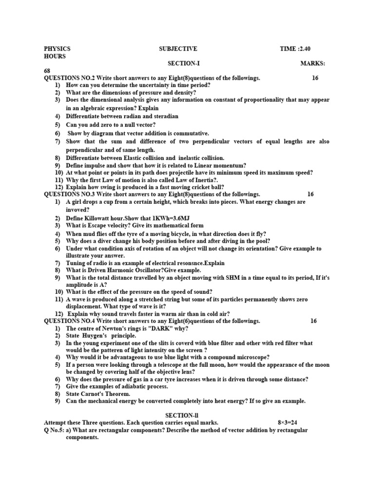 Physics Exam Questions and Concepts | PDF | Newton's Laws Of Motion ...