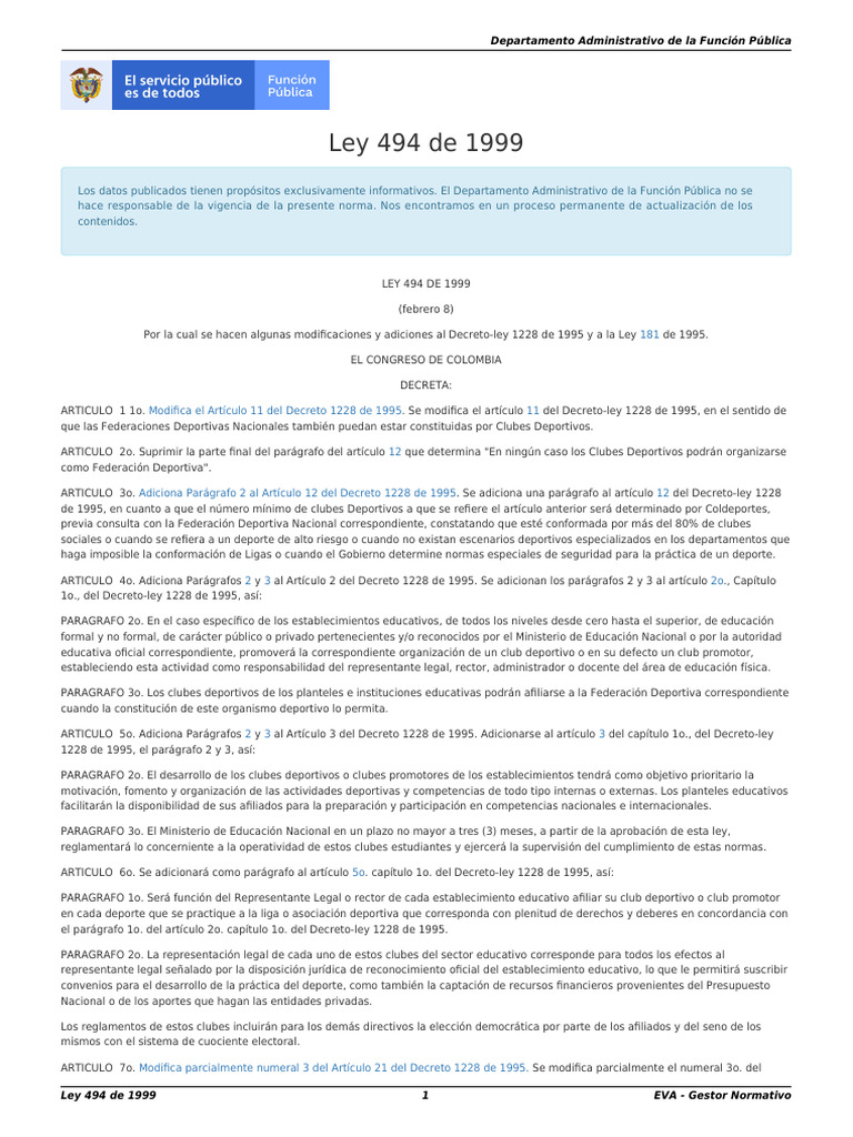 Ley 494 de 1999 | PDF | Gobierno
